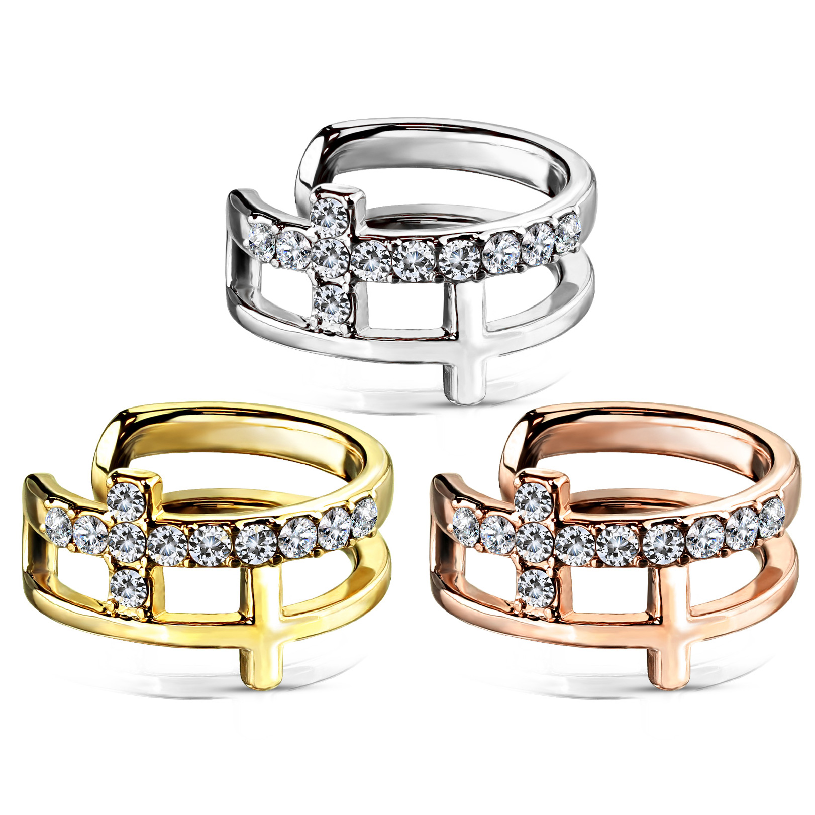 Delightful ear cuff with double cross and stones