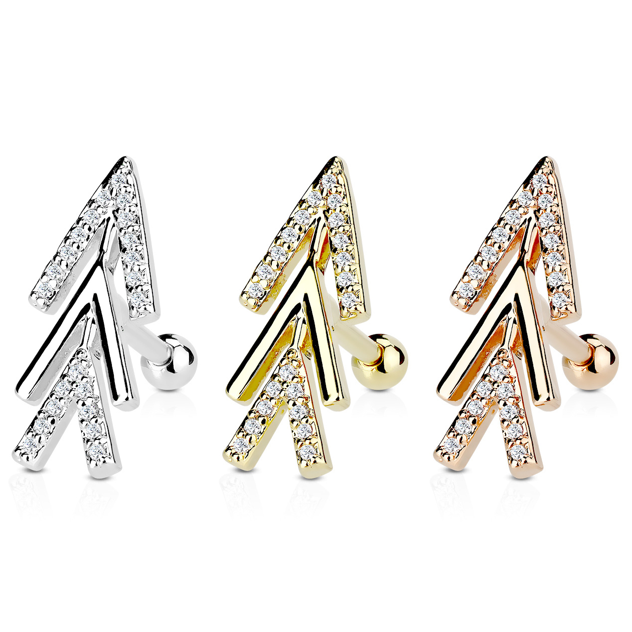 Striking ear piercing with abstract arrowhead