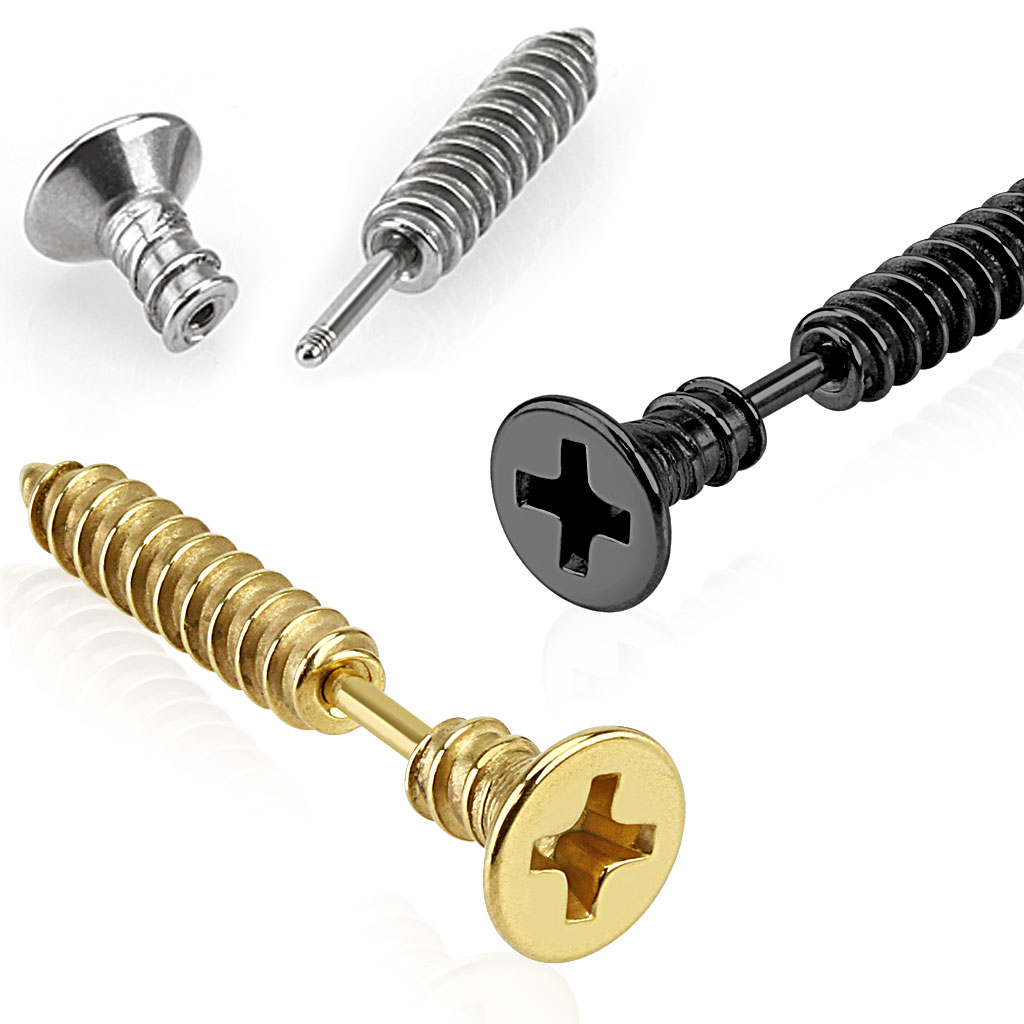 Great ear piercing shaped like a screw in two different colors