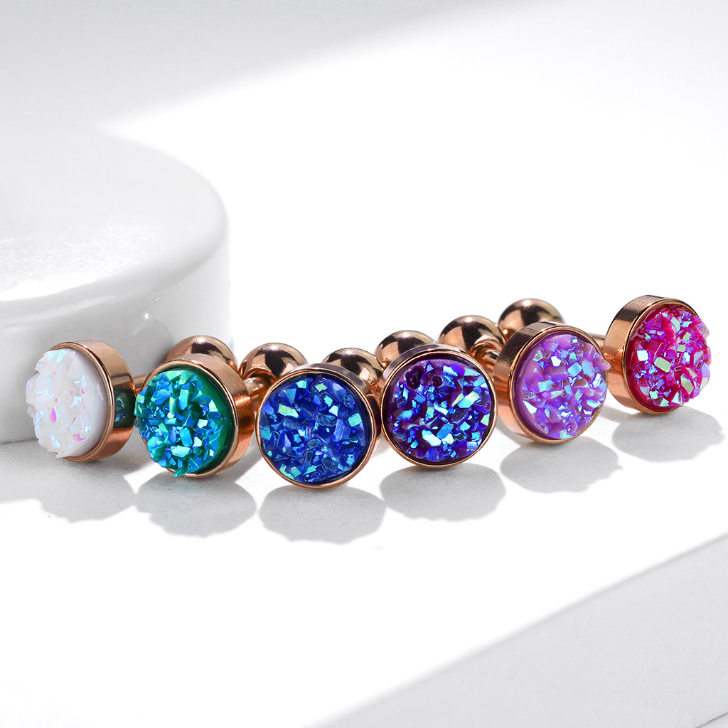 Sparkling ear piercing with druzy stone in a variety of colors