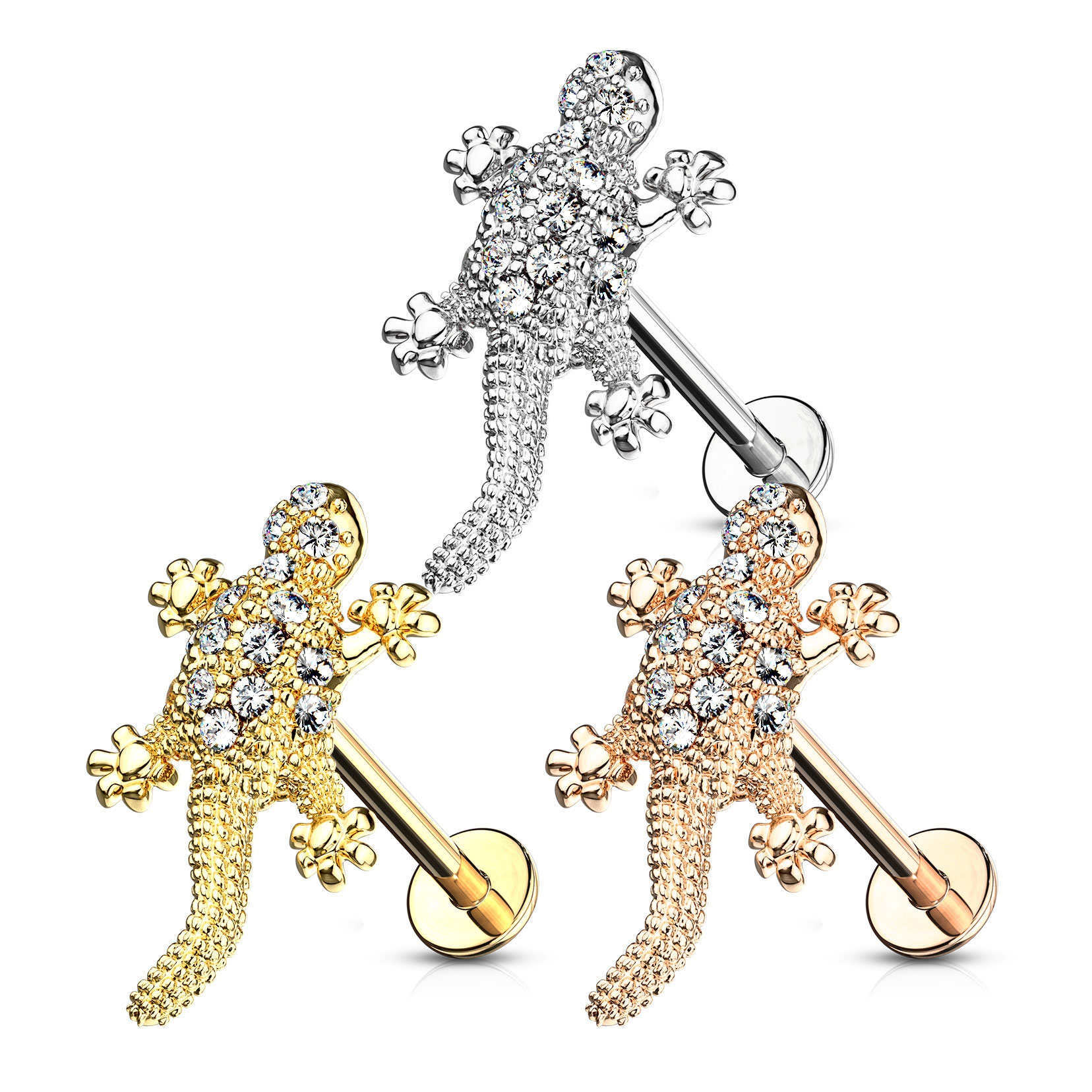 Lively internally threaded labret with lizard