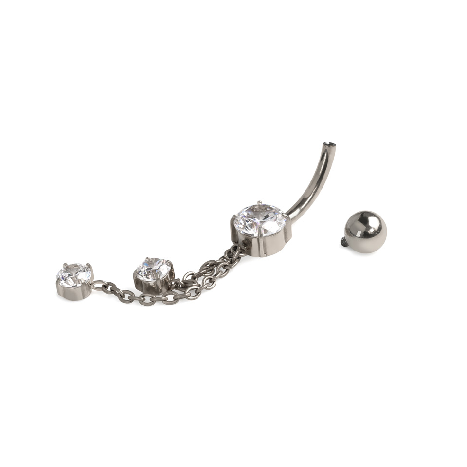 Titanium belly ring with chains and stones