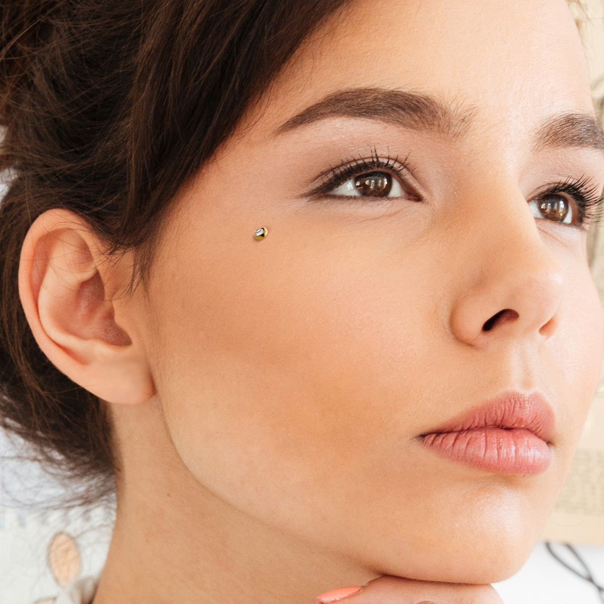 Bright dermal top in a variety of base colors with a crystal stone ...